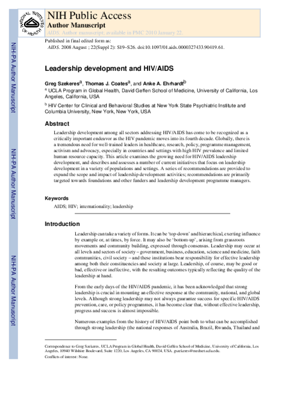 (PDF) Leadership development and HIV/AIDS