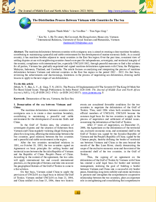 (PDF) The Distribution Process Between Vietnam with Countries In The Sea