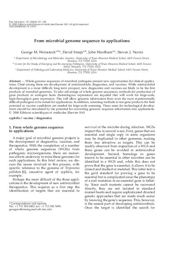 (PDF) From microbial genome sequence to applications