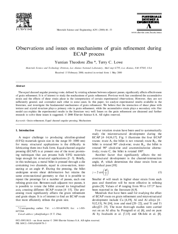 (PDF) Observations and issues on mechanisms of grain refinement during ...