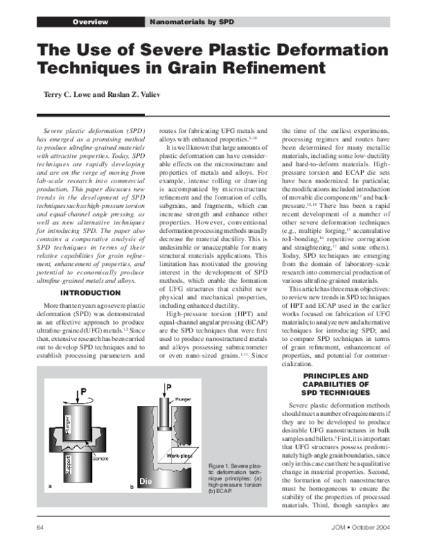 (PDF) The use of severe plastic deformation techniques in grain refinement