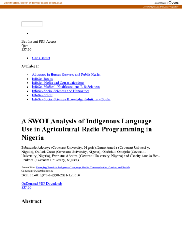 (PDF) A SWOT Analysis of Indigenous Language Use in Agricultural Radio ...