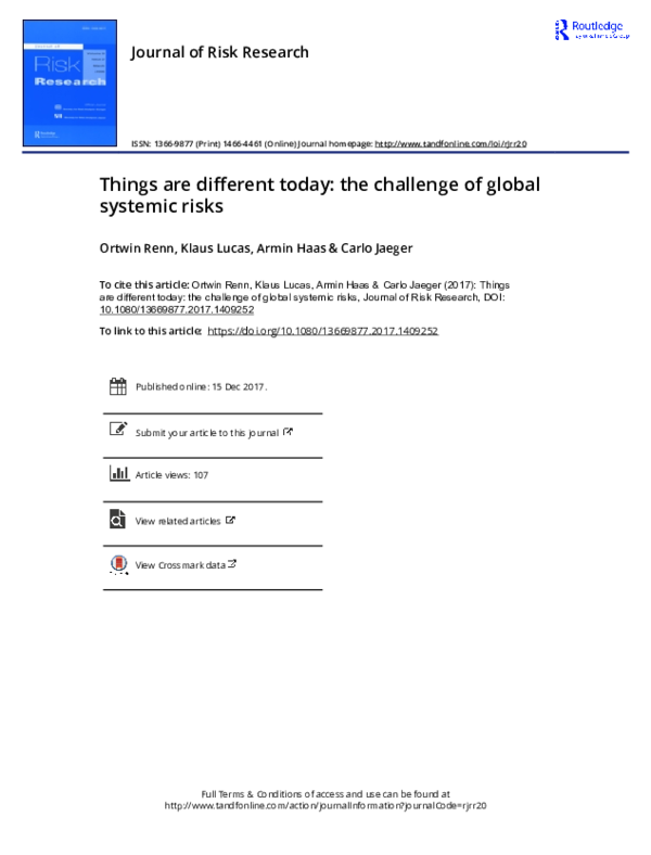 (PDF) Things are different today: the challenge of global systemic risks