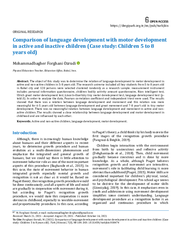 (PDF) Comparison of language development with motor development in ...