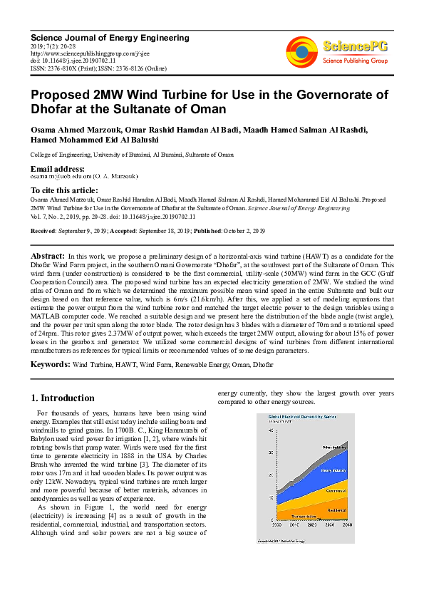 (PDF) Proposed 2MW Wind Turbine for Use in the Governorate of Dhofar at ...