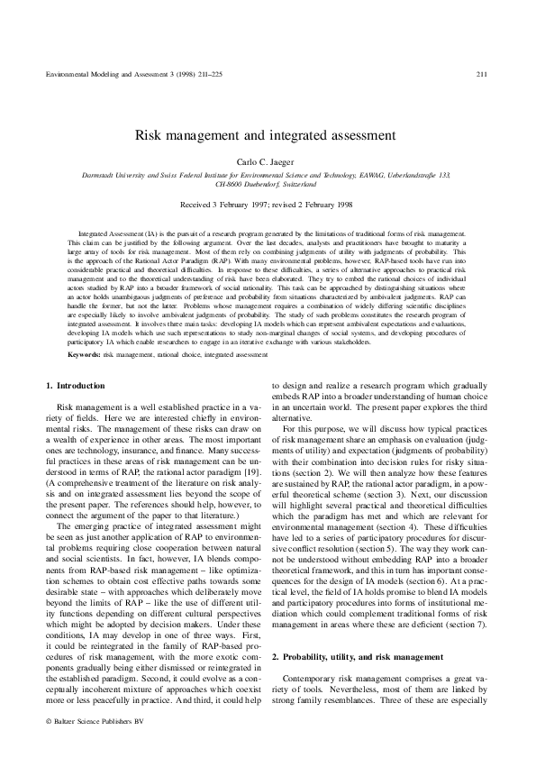 (PDF) Risk management and integrated assessment