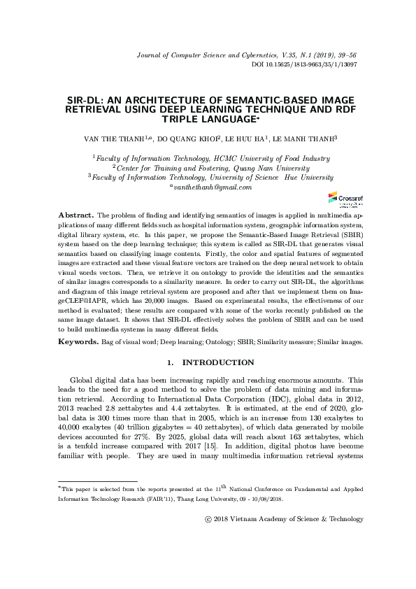 Pdf Sir Dl An Architecture Of Semantic Based Image Retrieval Using