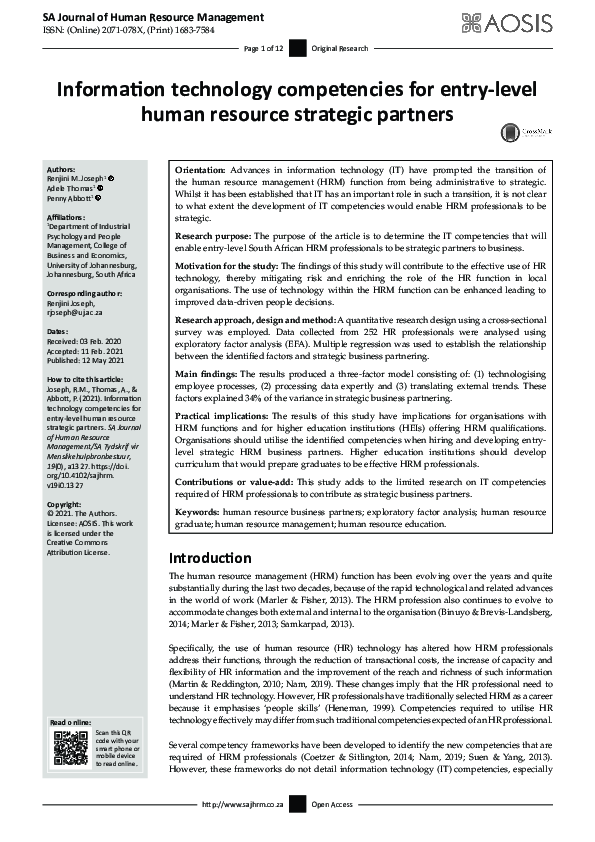 (PDF) Information technology competencies for entry-level human ...