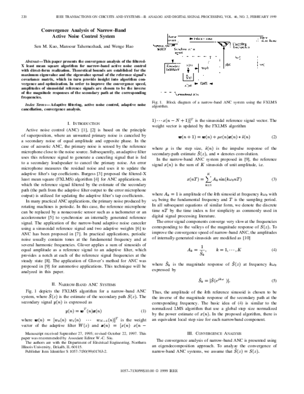 (PDF) Convergence Analysis of Narrowband Active Noise Equalizer System Under Imperfect Secondary ...