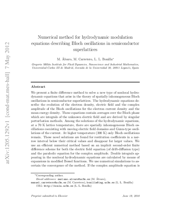 (PDF) Numerical method for hydrodynamic modulation equations describing Bloch oscillations in ...