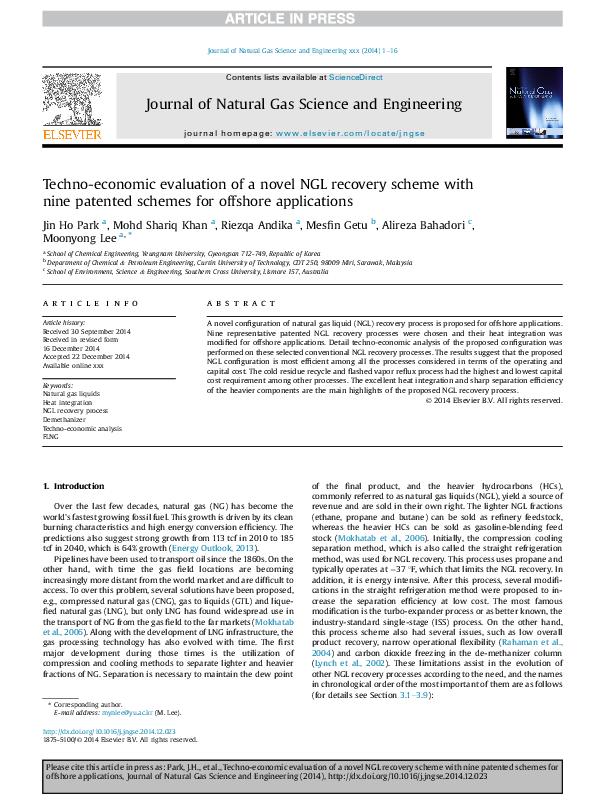 (PDF) Techno-economic evaluation of a novel NGL recovery scheme with ...