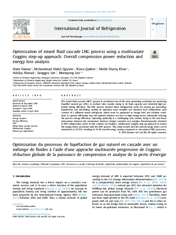 (PDF) Optimization of mixed fluid cascade LNG process using a ...