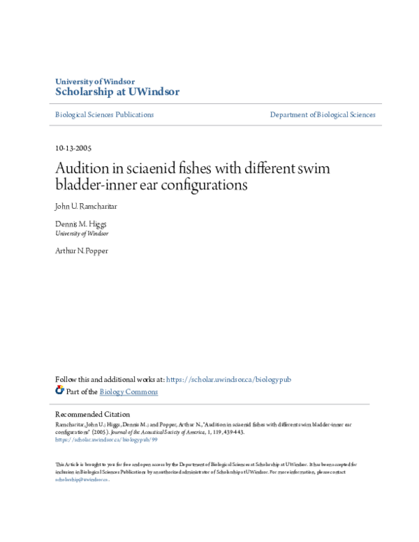 (PDF) Swim Bladder's Role in Sciaenid Fish Hearing