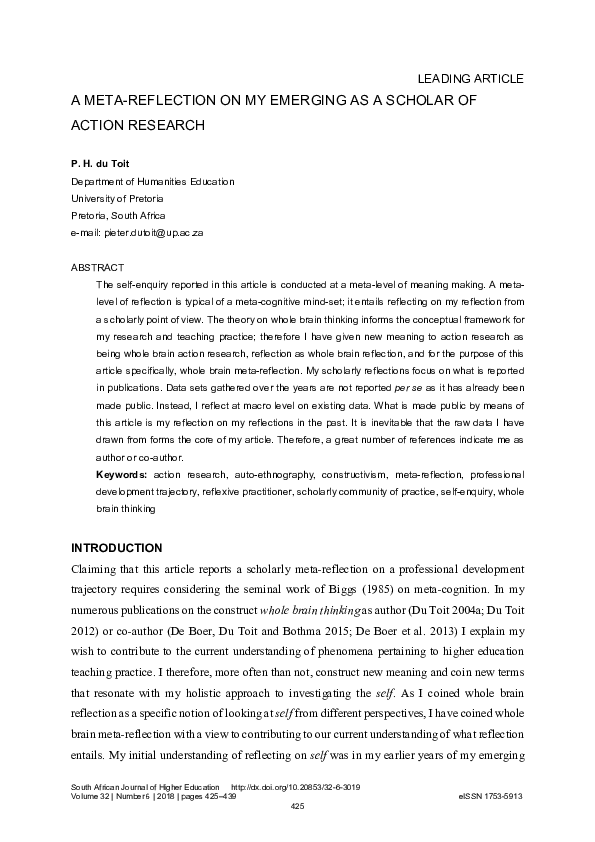 (PDF) Leading article: A meta-reflection on my emerging as a scholar of ...