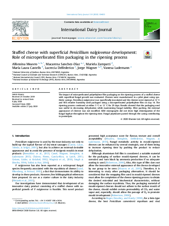(PDF) Stuffed cheese with superficial Penicillium nalgiovense ...