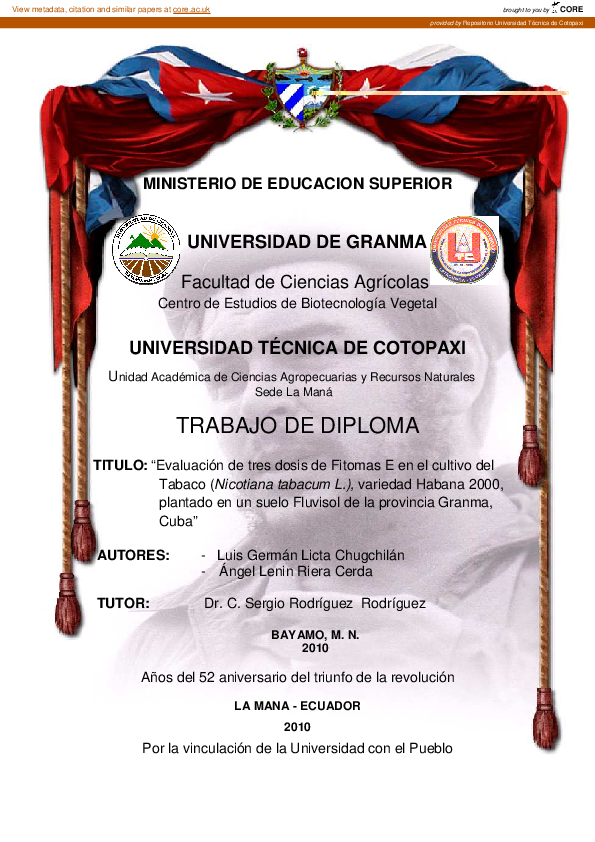 (PDF) Evaluación de tres dosis de Fitomas E en el cultivo del Tabaco ...