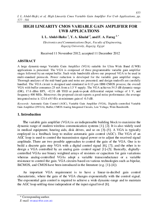 (PDF) High Linearity Cmos Variable Gain Amplifier for Uwb Applications