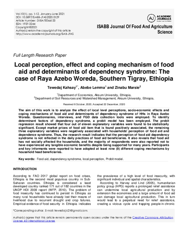 (PDF) Local perception, effect and coping mechanism of food aid and ...