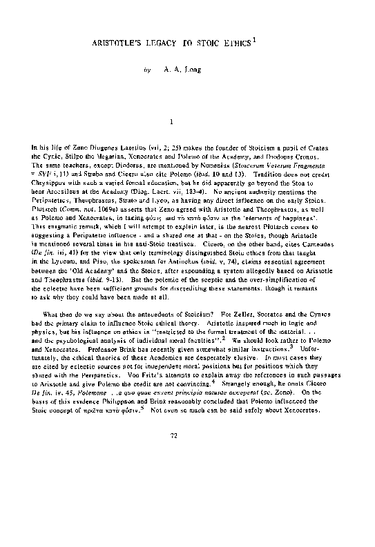 (PDF) Aristotle's Legacy to Stoic Ethics