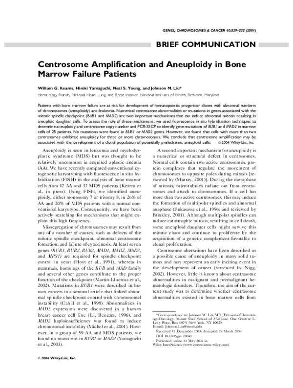 (PDF) Centrosome amplification and aneuploidy in bone marrow failure ...