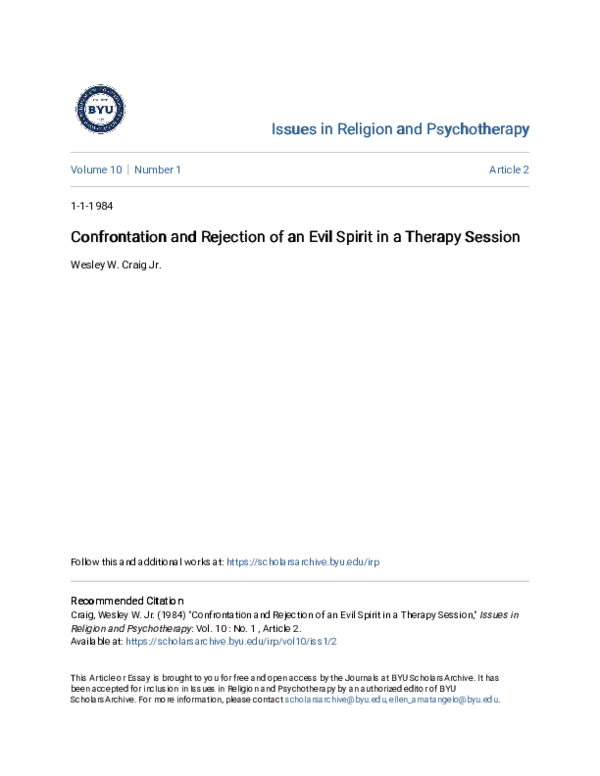(PDF) Confrontation and Rejection of an Evil Spirit in a Therapy Session
