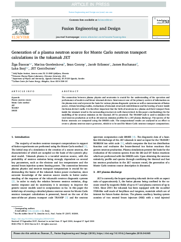 (PDF) Generation of a plasma neutron source for Monte Carlo neutron transport calculations in ...