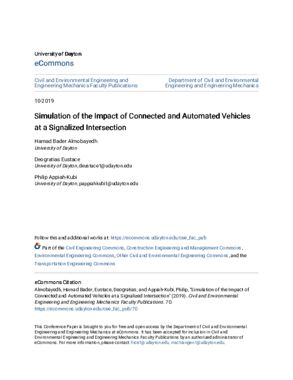 (PDF) Simulation of the Impact of Connected and Automated Vehicles at a Signalized Intersection