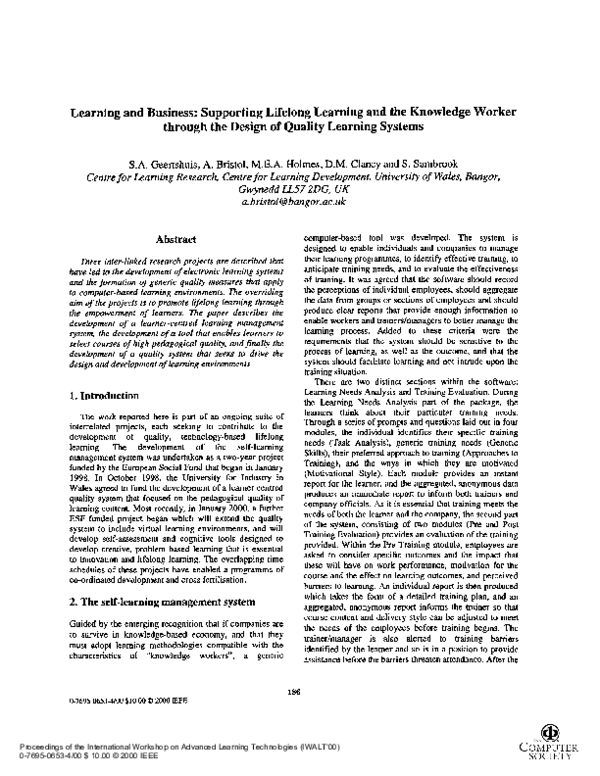 (PDF) Learning and business: supporting lifelong learning and the knowledge worker through the ...