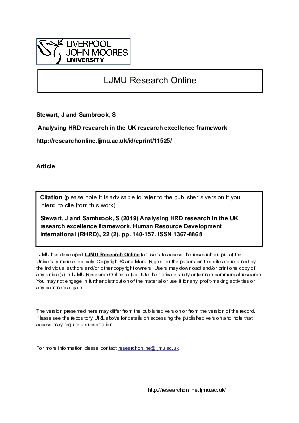 (PDF) Analysing HRD research in the UK research excellence framework