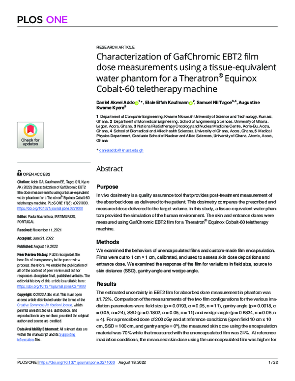 (PDF) Characterization of GafChromic EBT2 film dose measurements using ...