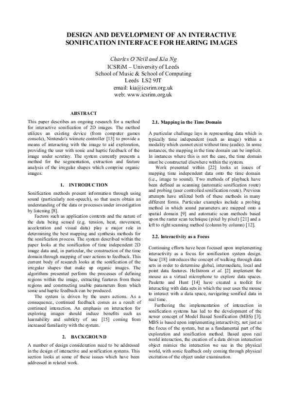 (PDF) Design and Development of an Interactive Sonification Interface for Hearing Images