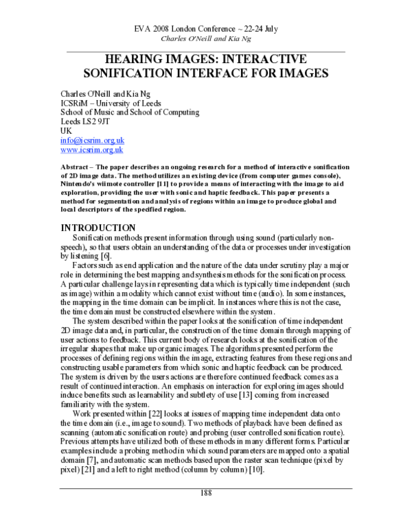 (PDF) Hearing Images: Interactive Sonification Interface for Images