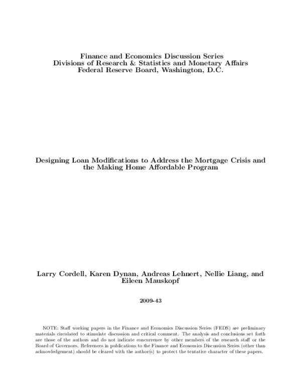 (PDF) Designing Loan Modifications to Address the Mortgage Crisis and ...