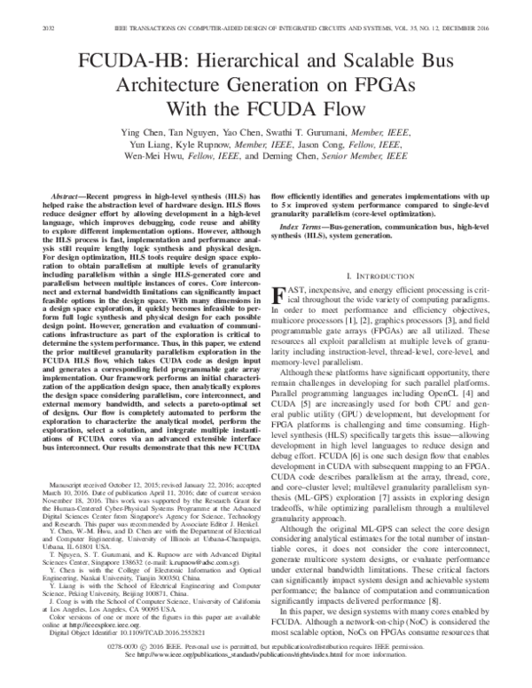 (PDF) FCUDA-Bus: Hierarchical and Scalable Bus Architecture Generation on FPGAs with High-Level ...