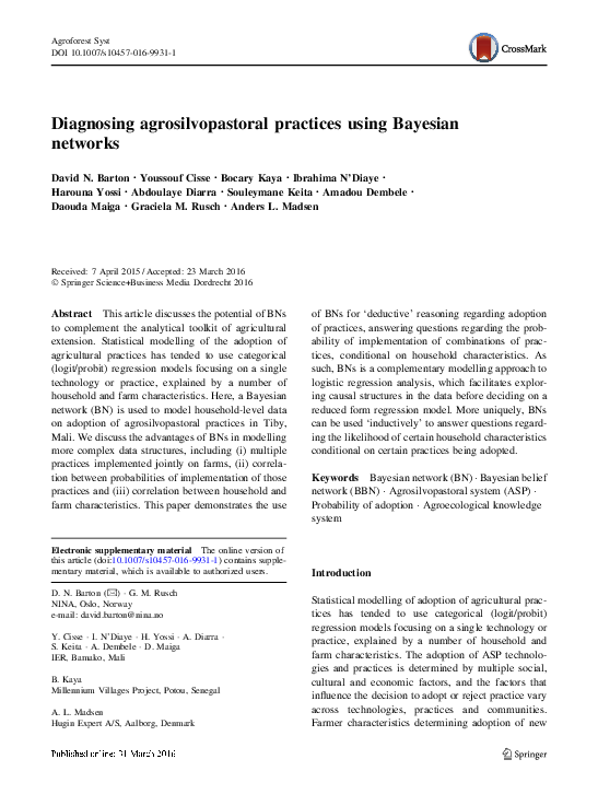 (PDF) Diagnosing agrosilvopastoral practices using Bayesian networks