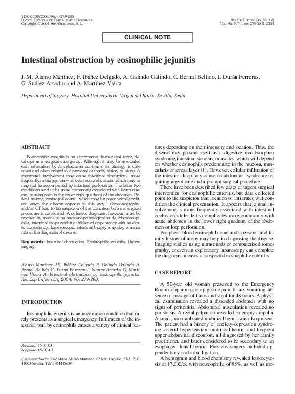 (PDF) Intestinal obstruction by eosinophilic jejunitis