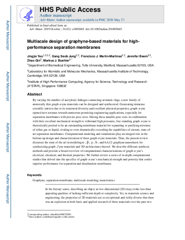 (PDF) Multiscale Design of Graphyne‐Based Materials for High‐Performance Separation Membranes