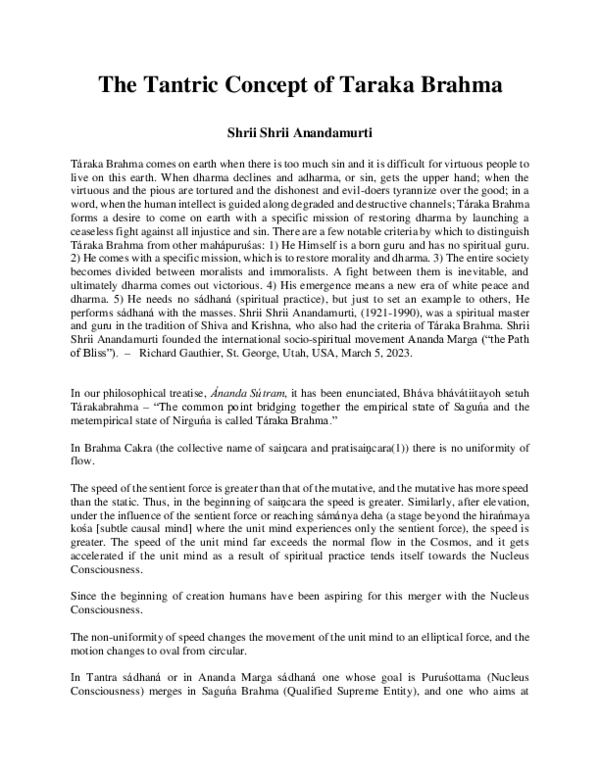 (PDF) The Tantric Concept of Taraka Brahma