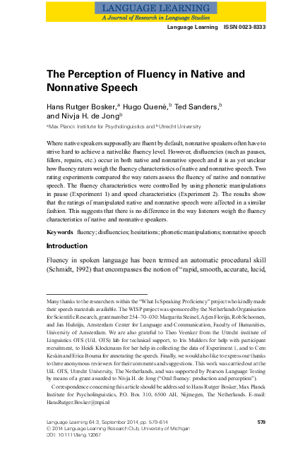 (PDF) The Perception of Fluency in Native and Nonnative Speech