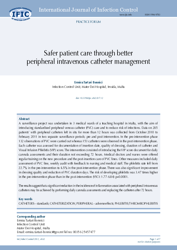 (PDF) Safer patient care through better Peripheral Intravenous Catheter ...