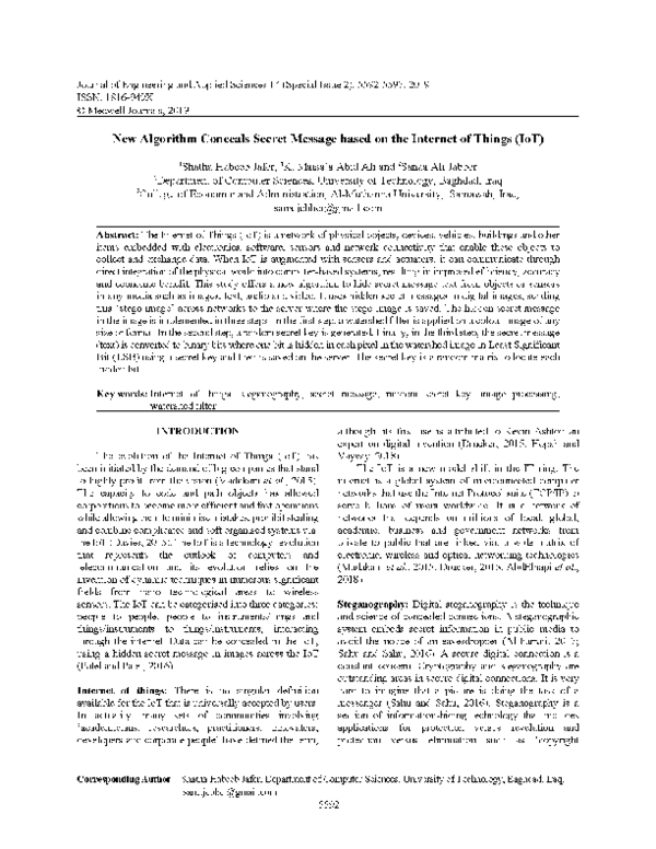 (PDF) New Algorithm Conceals Secret Message based on the Internet of Things (IoT)