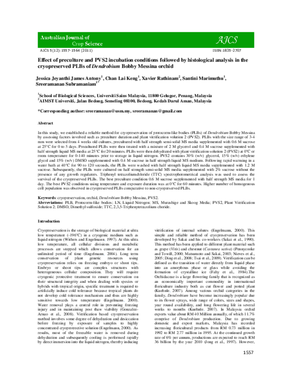 (PDF) Effect of preculture and PVS2 incubation conditions followed by ...