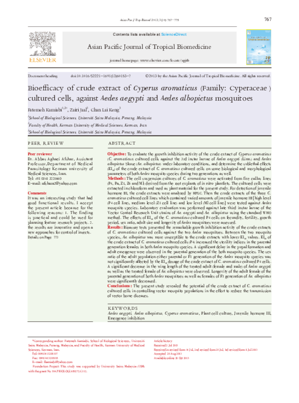 (PDF) Bioefficacy of crude extract of Cyperus aromaticus (Family ...