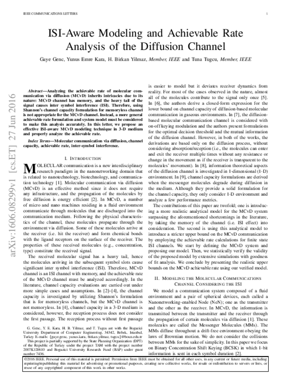 (PDF) ISI-Aware Modeling and Achievable Rate Analysis of the Diffusion Channel