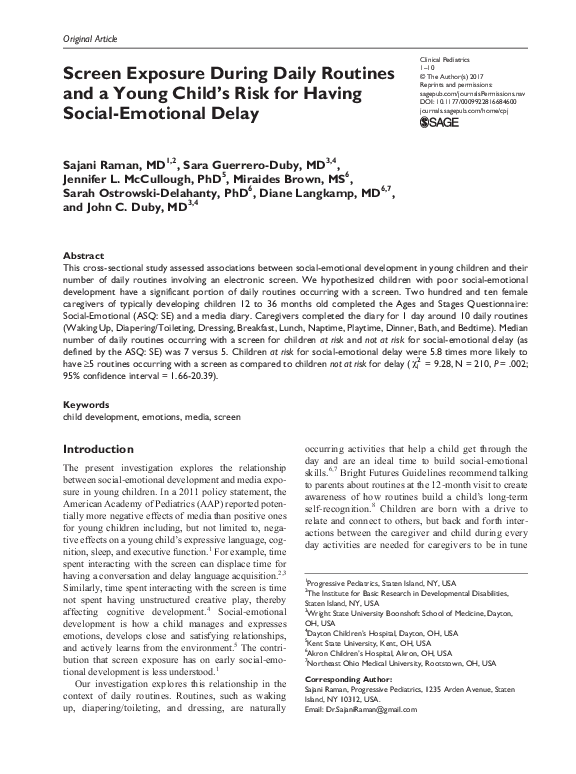 (PDF) Screen Exposure During Daily Routines and a Young Child’s Risk ...