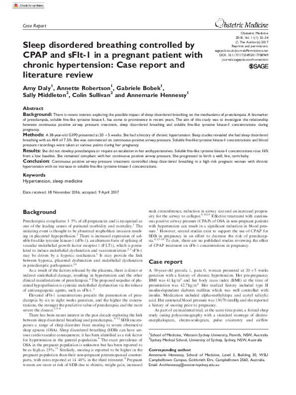 (PDF) Sleep disordered breathing controlled by CPAP and sFlt-1 in a ...