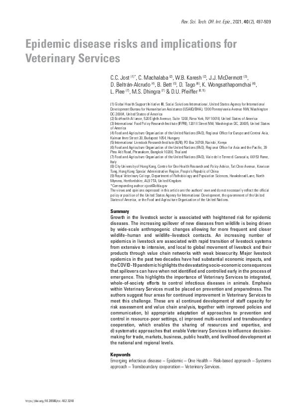 (PDF) Epidemic disease risks and implications for Veterinary Services