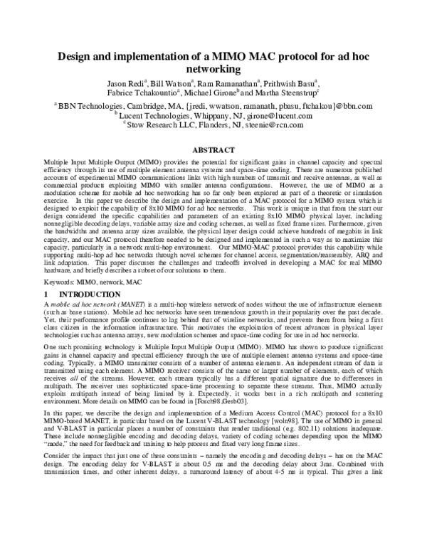 (PDF) Design and implementation of a MIMO MAC protocol for ad hoc ...
