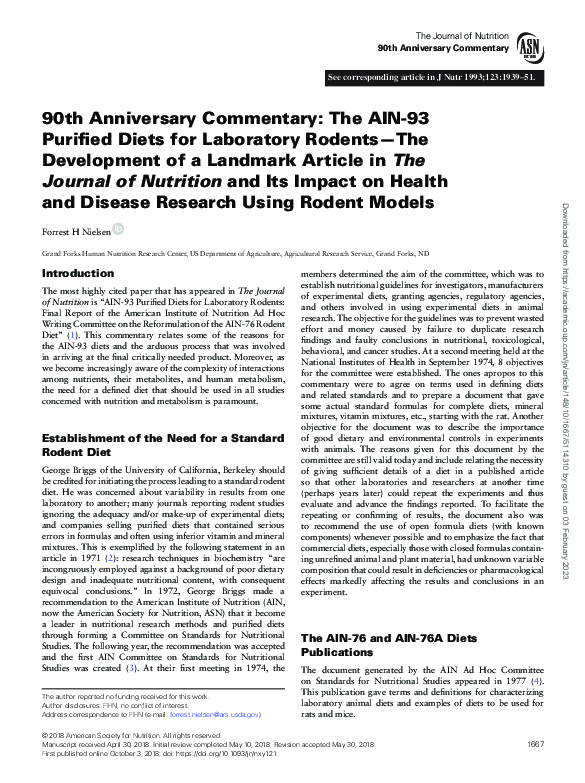 (PDF) 90th Anniversary Commentary: The AIN-93 Purified Diets for ...
