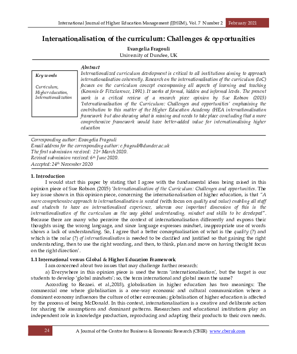 (PDF) Internationalisation of the curriculum: Challenges & opportunities
